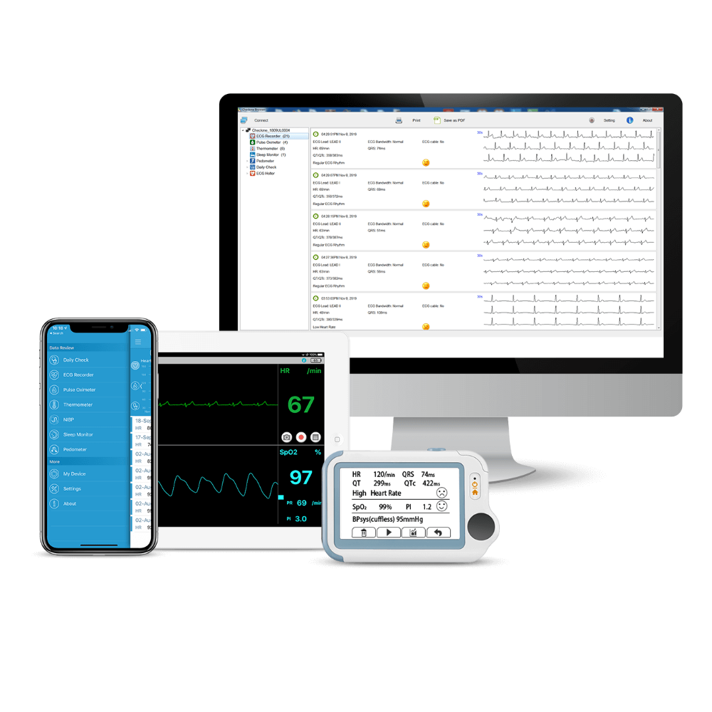 Checkme Pro Handheld Touchscreen Vital Signs Monitor for ECG, Oxygen ...